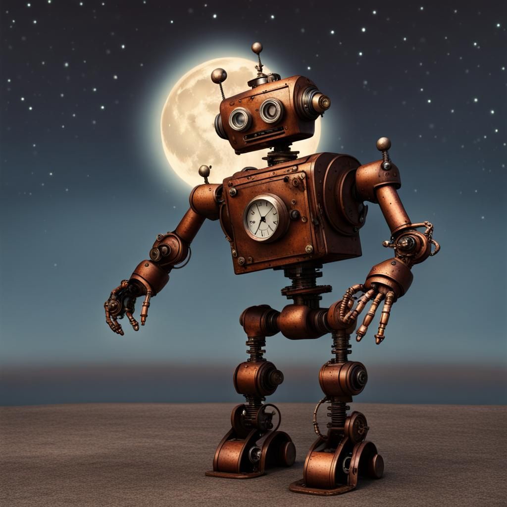 Rusty robot in moonlight - AI Generated Artwork - NightCafe Creator