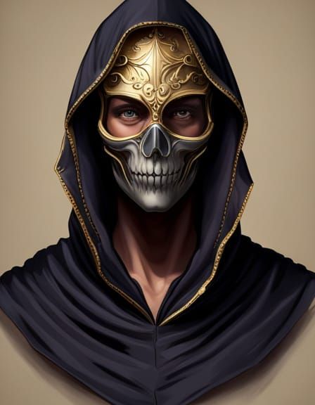 Dark Figure in Golden Skull Mask Portrait - AI Art