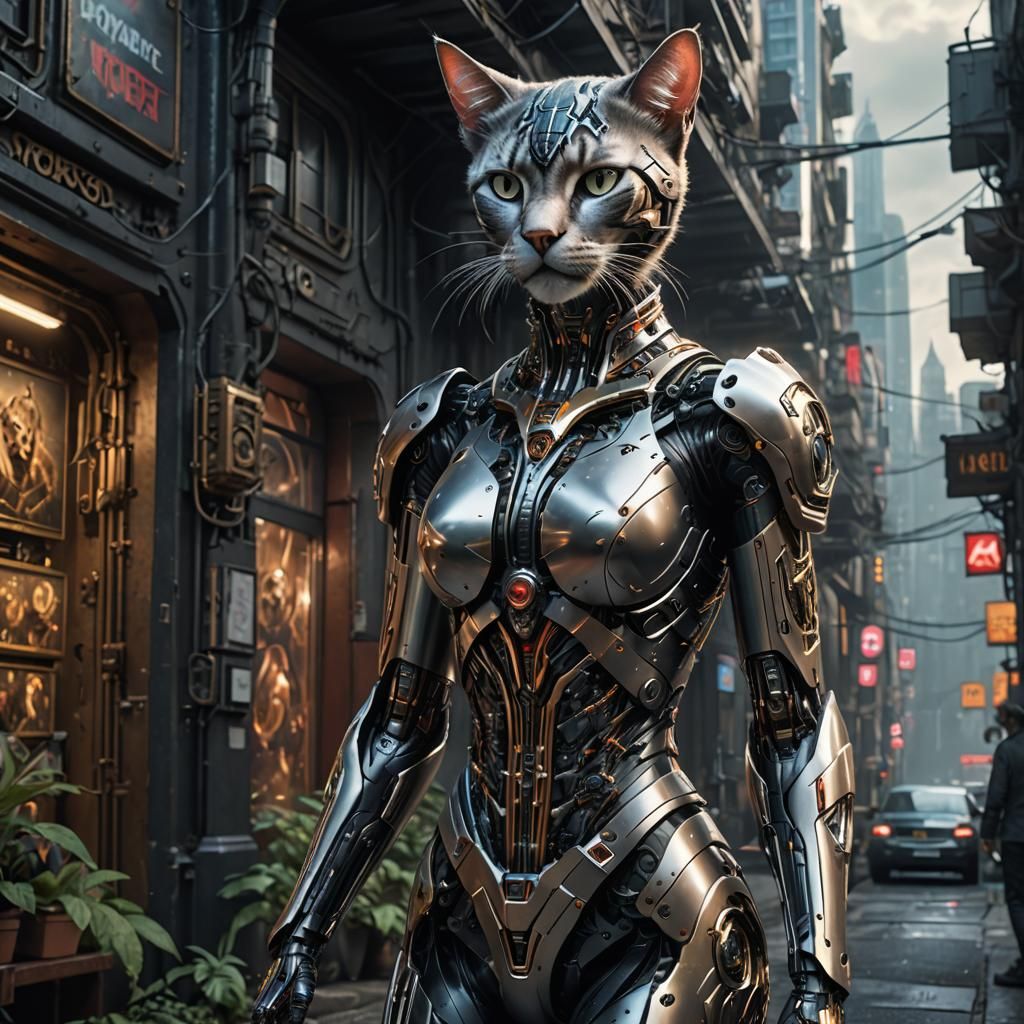 Humanoid cyber-cat form Cyber-France - AI Generated Artwork - NightCafe Creator