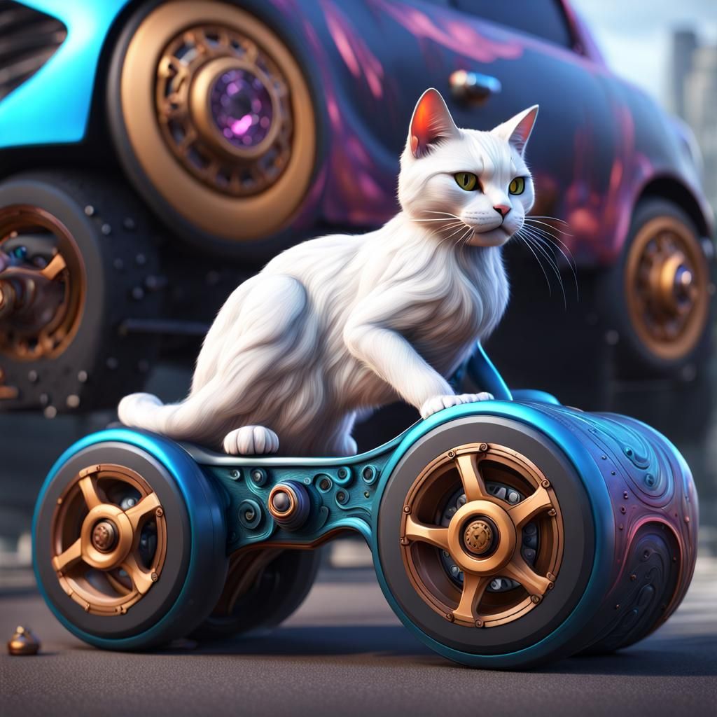 Cat shaped carCat-car biomorphism big wheels, fancy, detailed matte ...