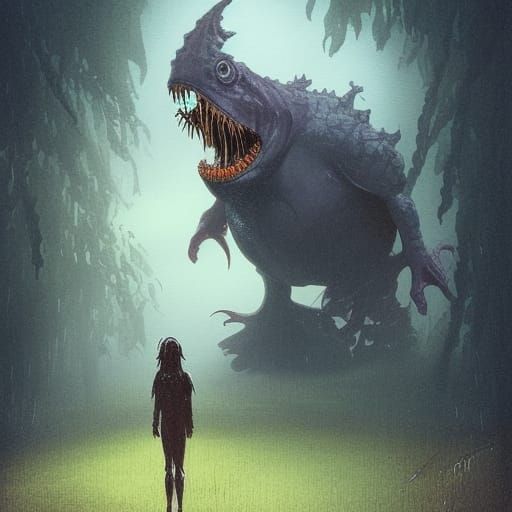 Anglerfish monster with legs standing in the front yard - AI Generated ...