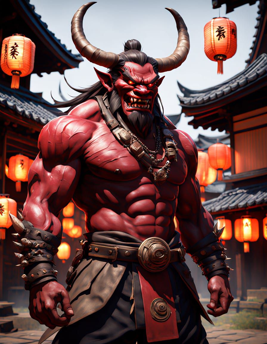 Colossal Oni Menaces Traditional Japanese Village ... - AI Art