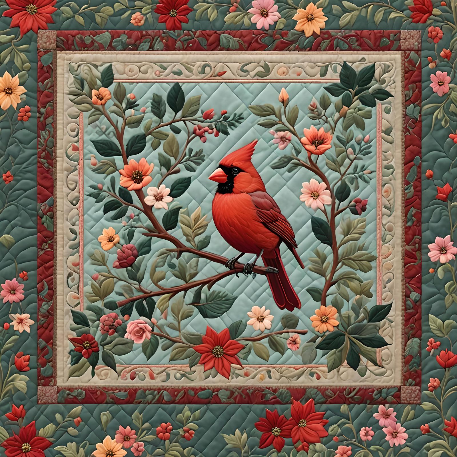 Cardinal Quilt - AI Generated Artwork - NightCafe Creator