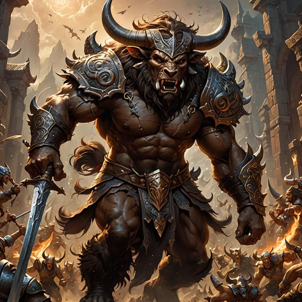 Humanoid minotaur in battle - AI Generated Artwork - NightCafe Creator