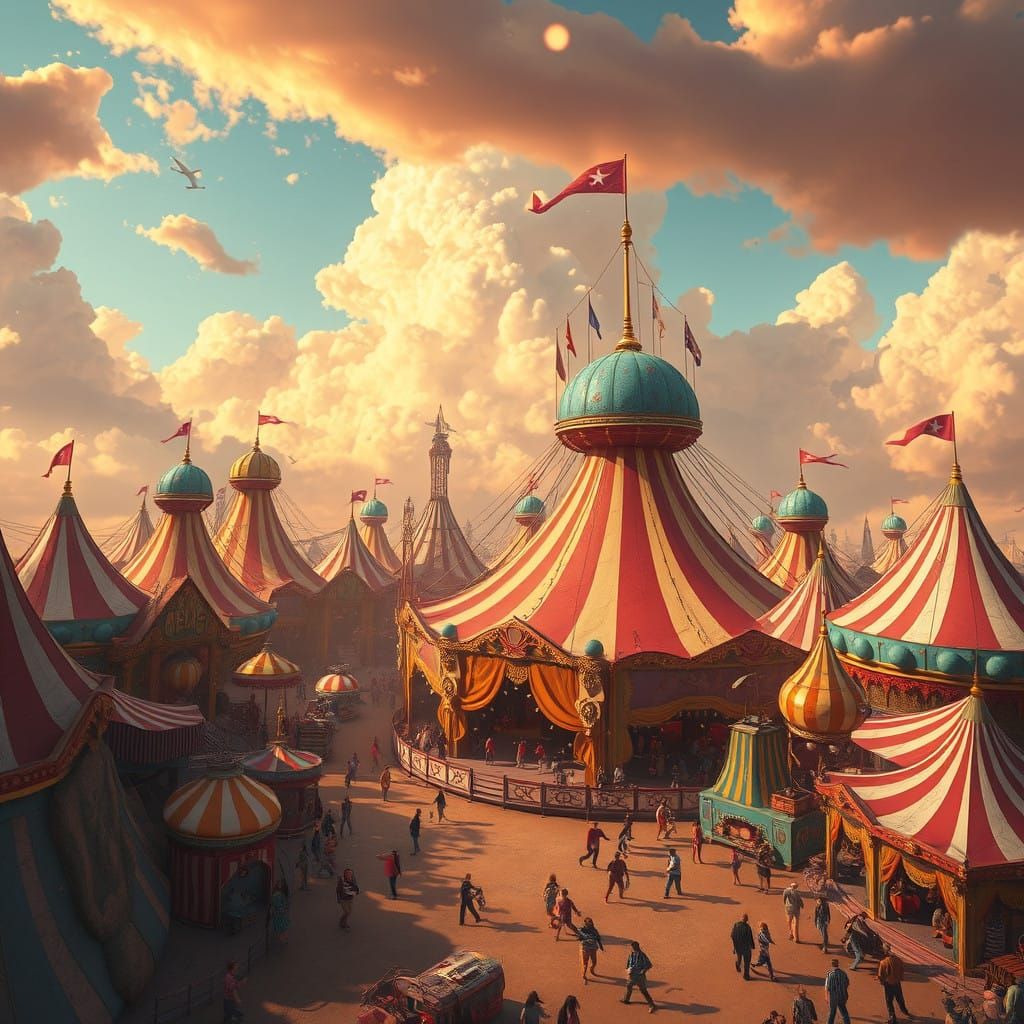 Vibrant Circus Spectacle in Dreamlike, Cyberpunk S... - AI Art