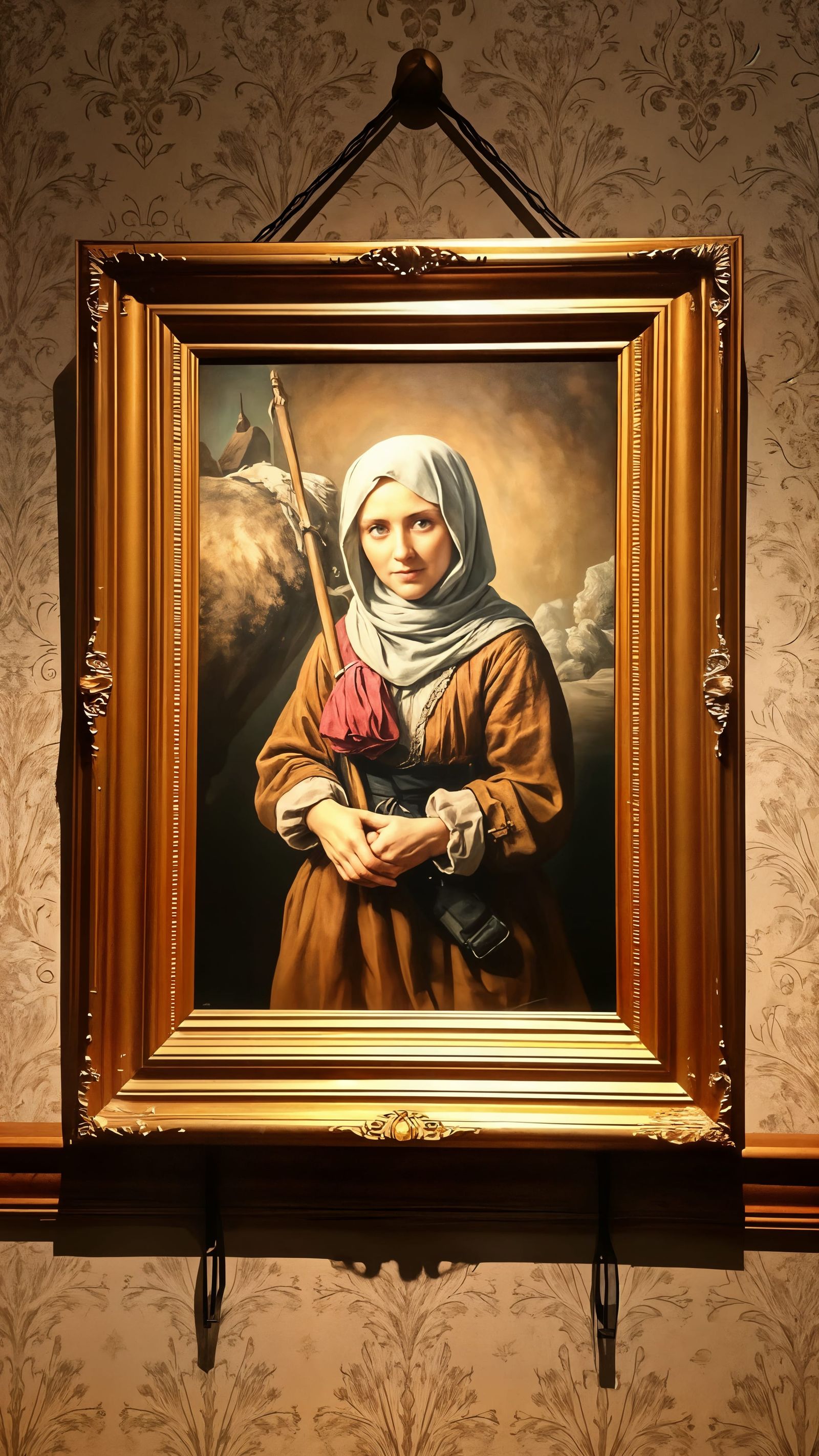 a beautiful picture hangs in a frame on the wall, where the painting by ...