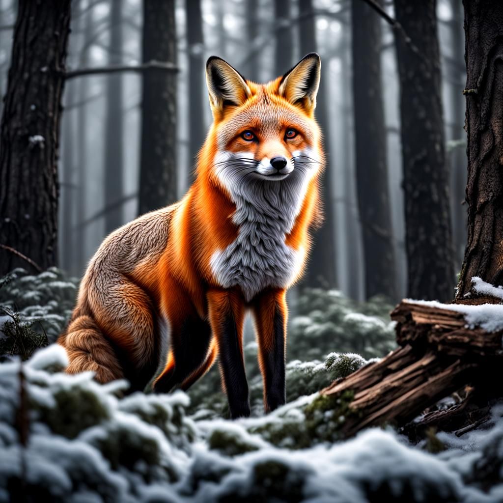 a fox in the forest intricate details, HDR, beautifully shot ...