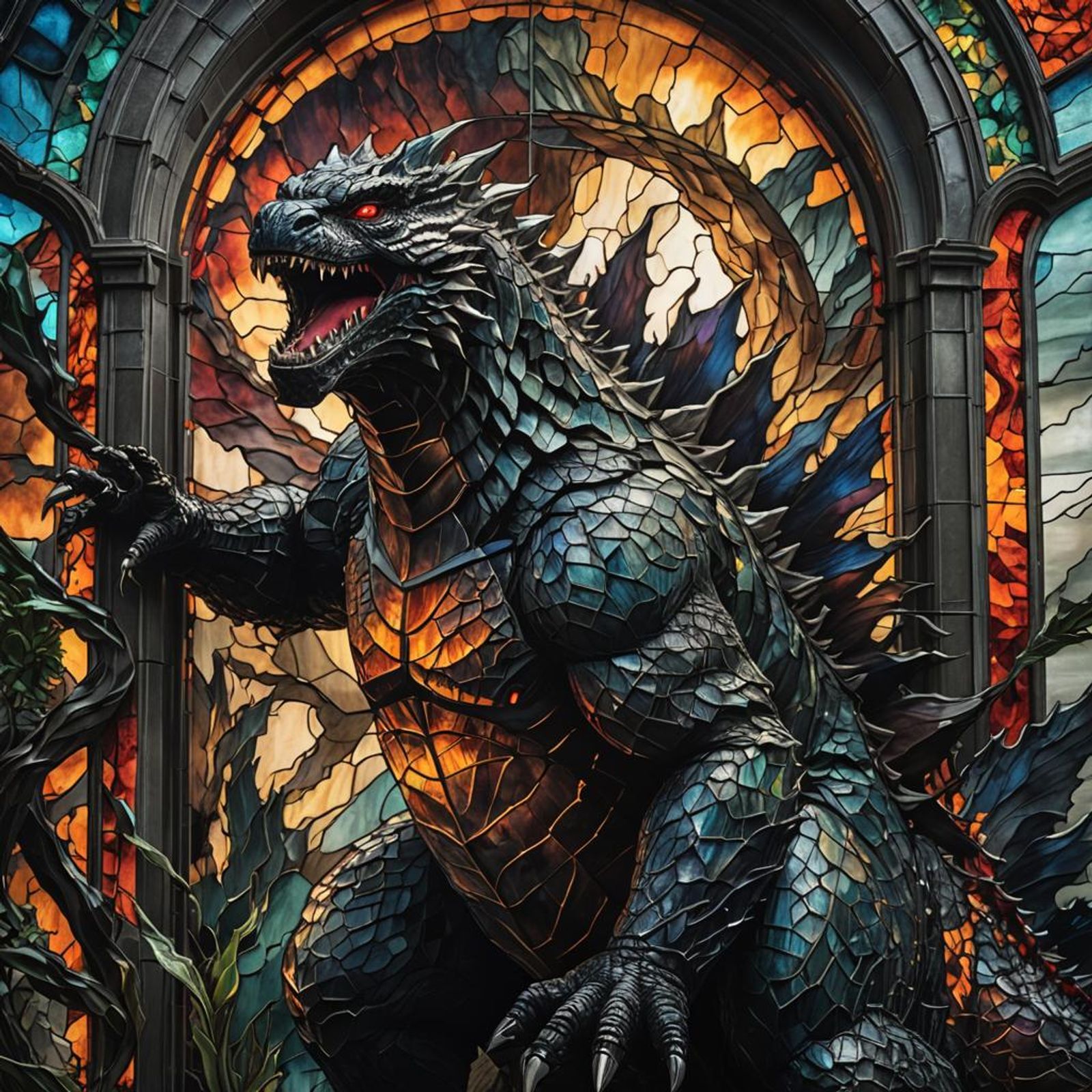 Godzilla stained glass window art - AI Generated Artwork - NightCafe ...