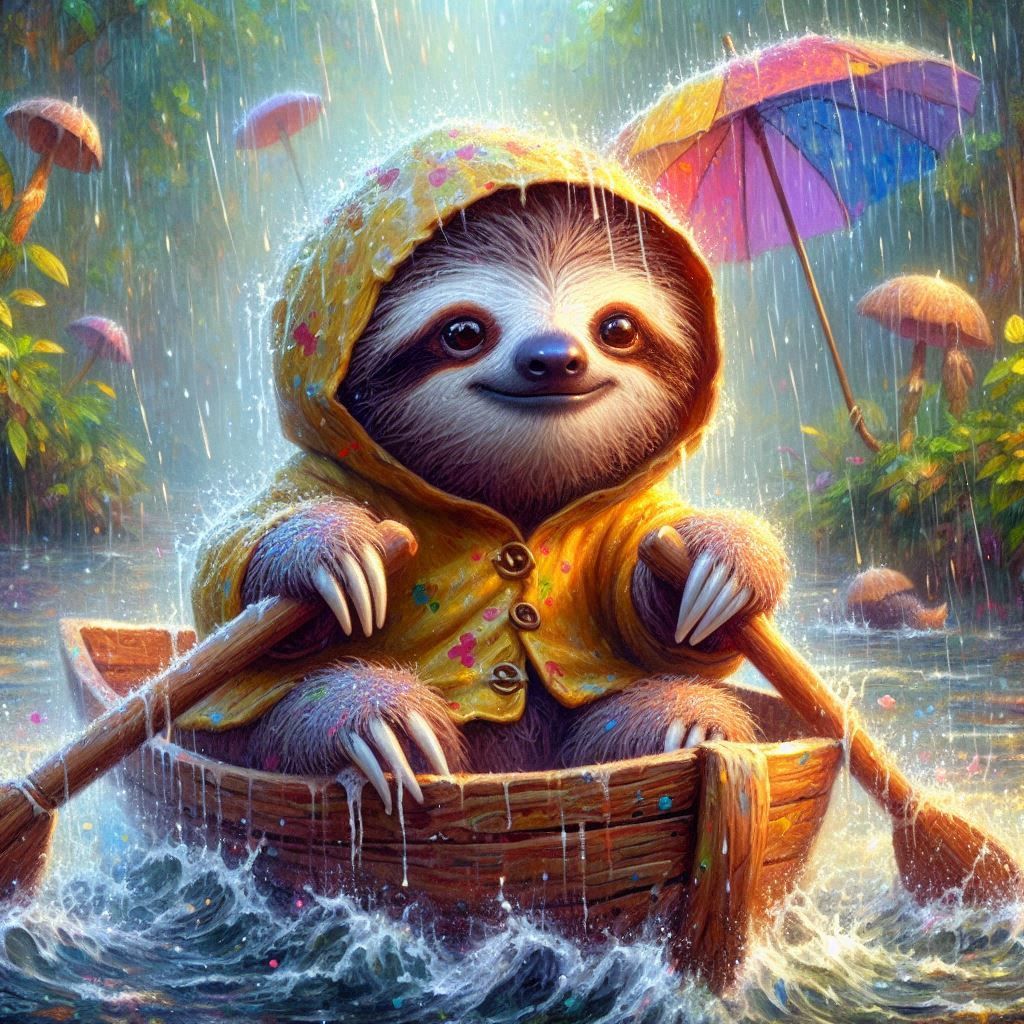 Cute Sloth rowing a boat in the rain - AI Generated Artwork - NightCafe ...