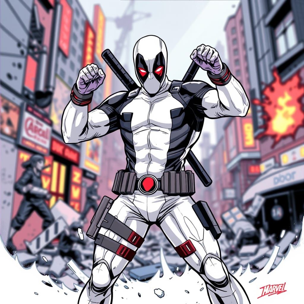 Deadpool's Dark Transformation in White - AI Art