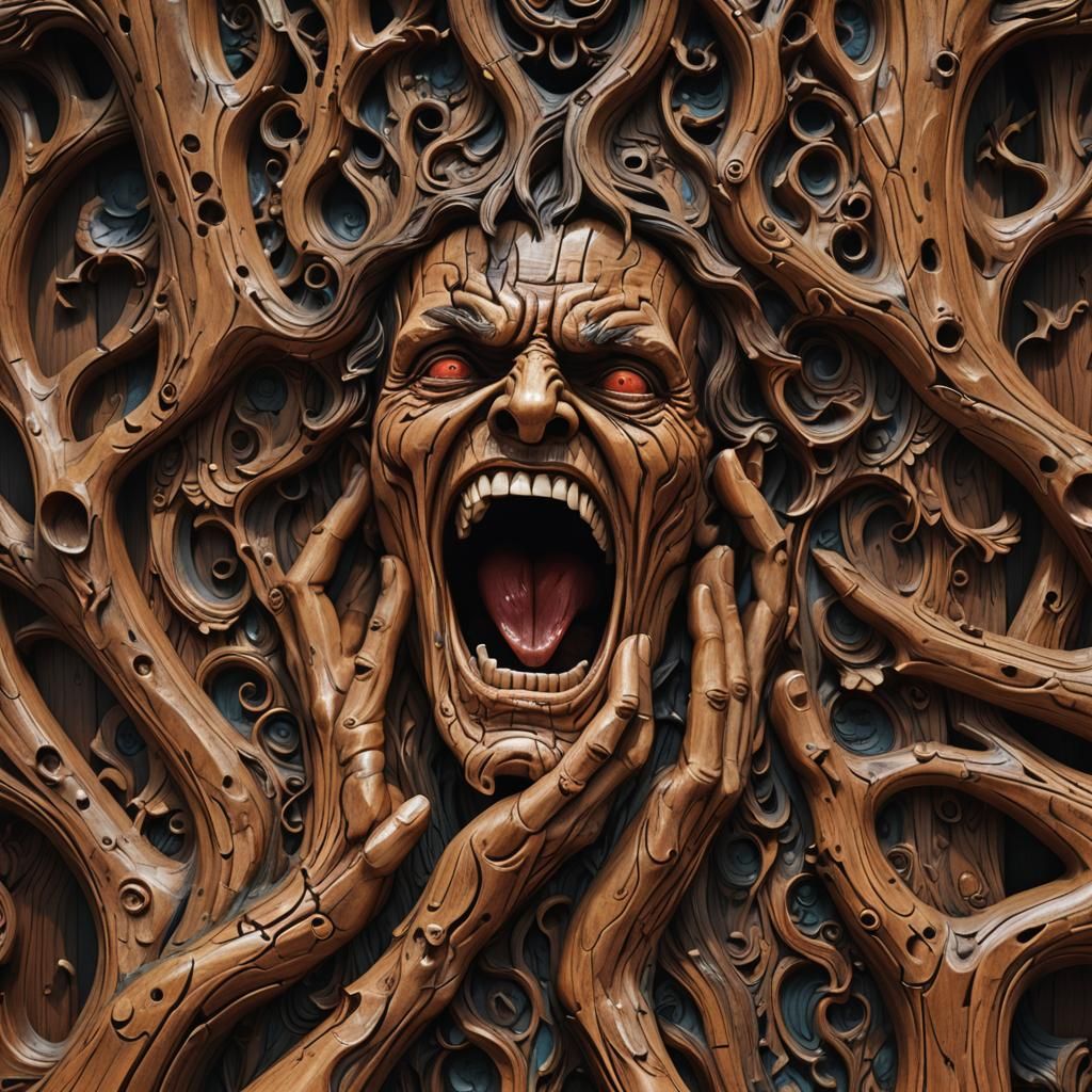 "Screaming Tree" Wood Carving - AI Generated Artwork - NightCafe Creator
