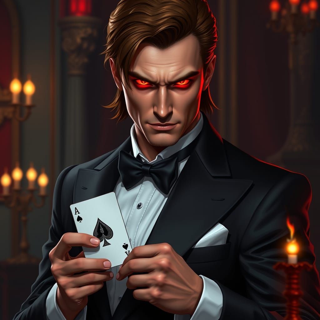Gambit in Tuxedo, Ace of Spades, Red Eyes, Smirkin... - AI Art