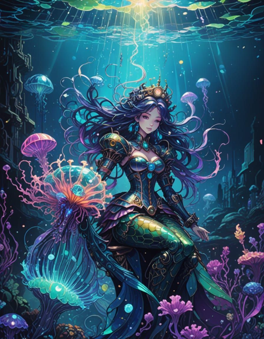 Steampunk Mermaid in Cosmic Baroque Wonderland - AI Art