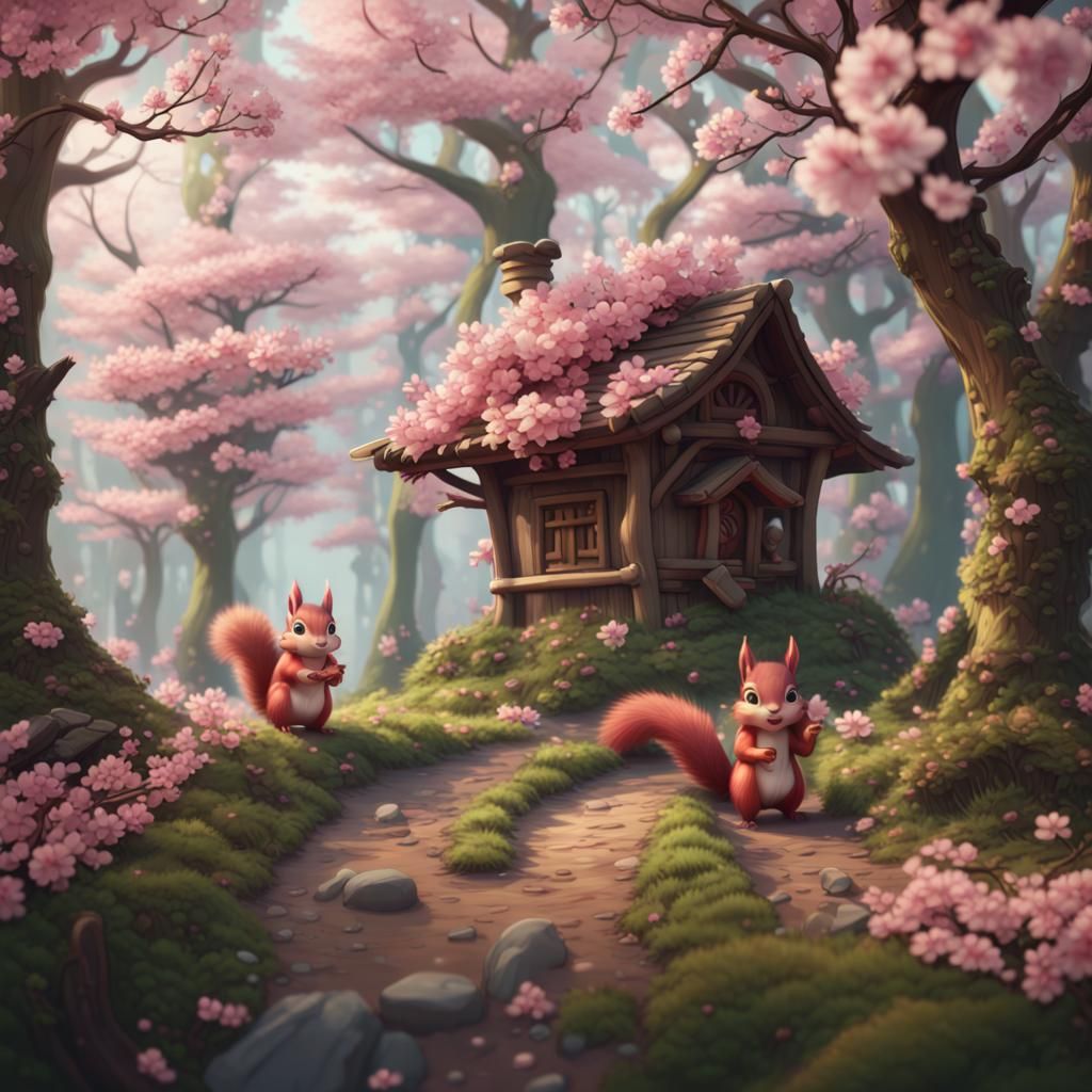 cherry blossom squirrels - AI Generated Artwork - NightCafe Creator