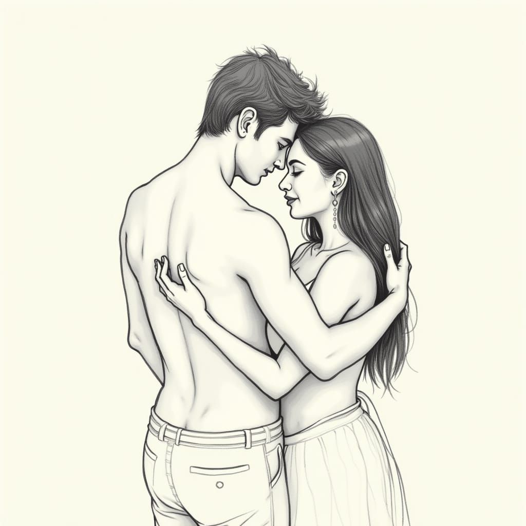 Tender Indian Lovers in a Sensual Minimalist Embra... - AI Art