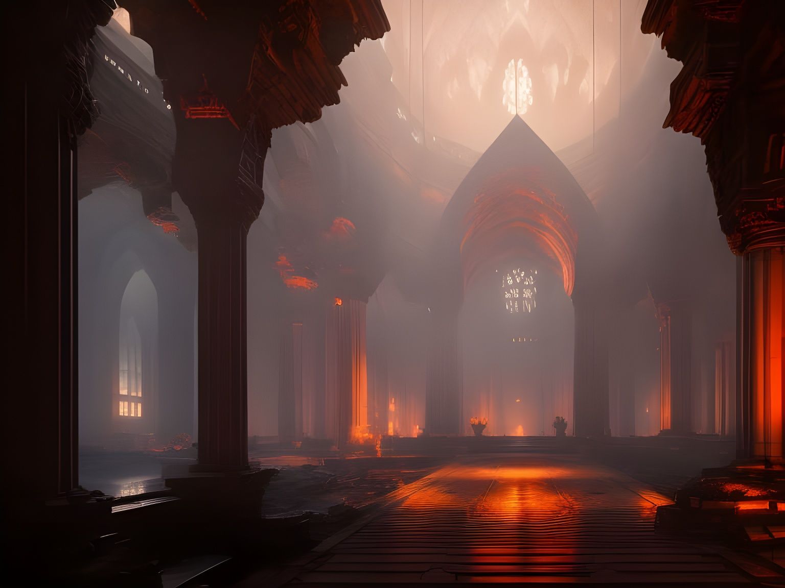 Huge Dark stone Dungeon hall with Redstone Columns and Pillars, Dome in ...