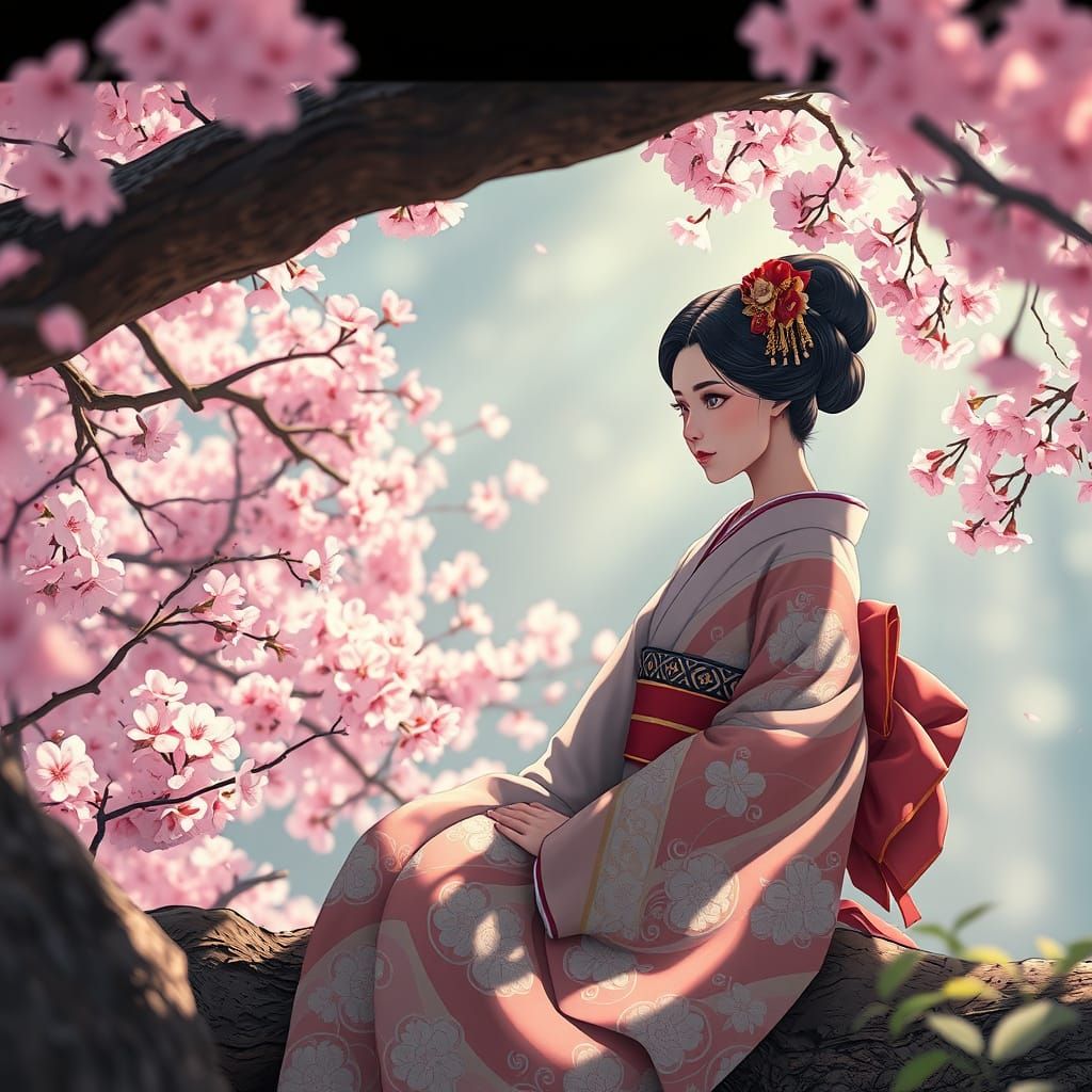 geisha blossom - Edo Period Geisha in Cherry Blossom Garden