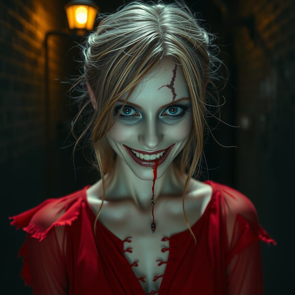 Ethereal Vampire Goddess in Dark Alley - AI Art