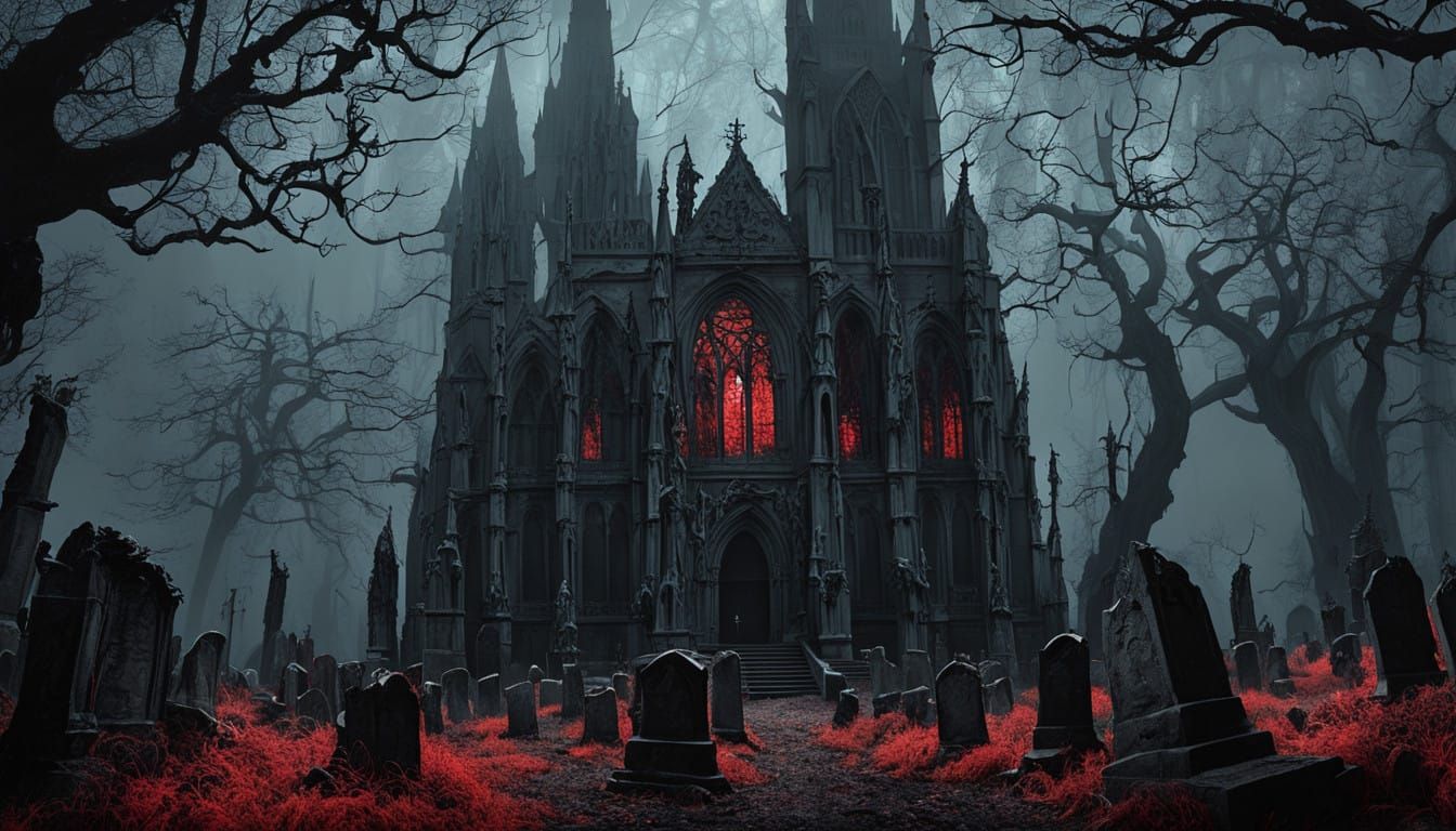 Ethereal Gothic Graveyard Scene in Dark, Mysteriou... - AI Art