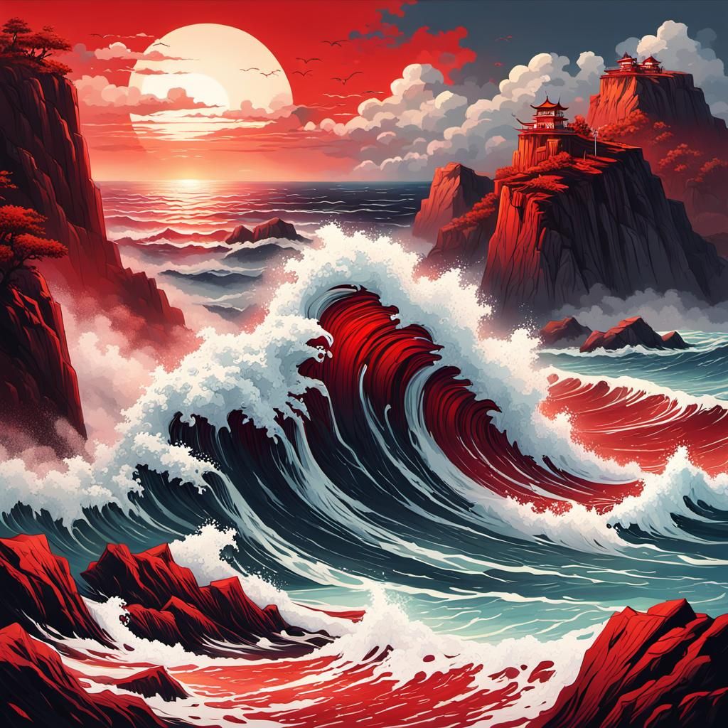 Red Waves - AI Generated Artwork - NightCafe Creator
