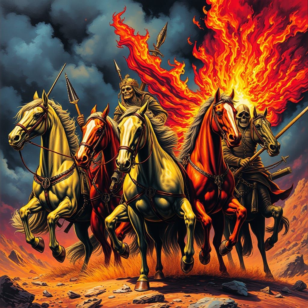 Hyper realistic very detailed four horsemen of the apocalypse are four ...