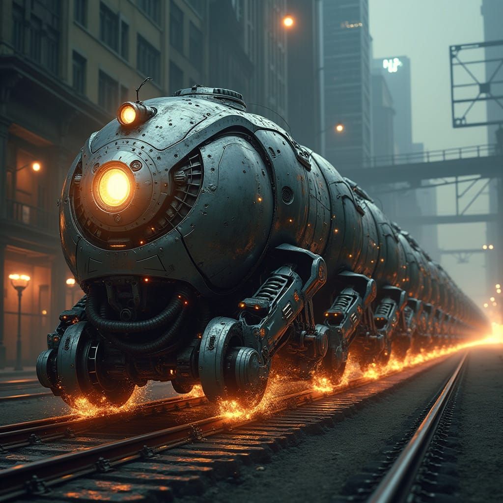 Cyberpunk Centipede Train Hybrid: Industrial Biome... - AI Art