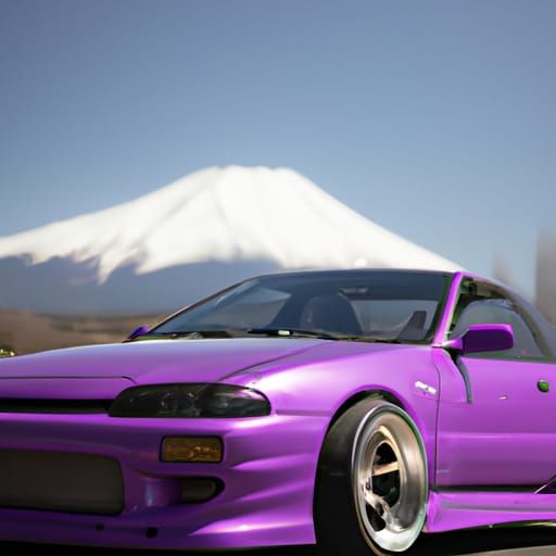 purple drift car in front mount fuji in the spring time - AI Generated ...