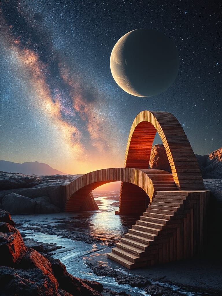 Folded-Wood Bridge Under Entropic Algorithm Alien Sky