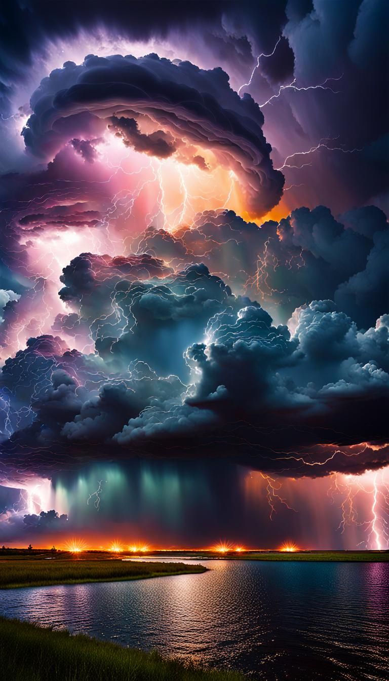 Artistic, Lighting storm, dark clouds, space, open sky, lighting, windy ...