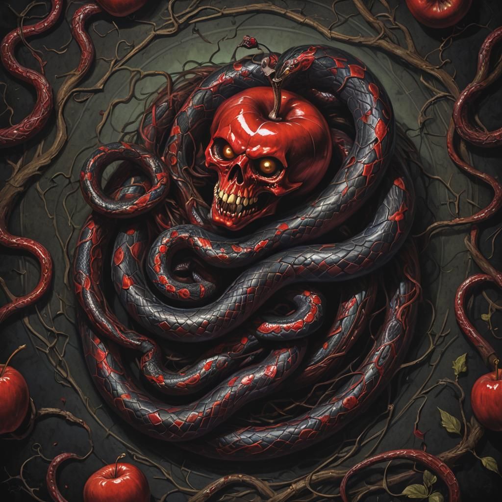 dark red creepy poison apple snake gothic horror - AI Generated Artwork ...