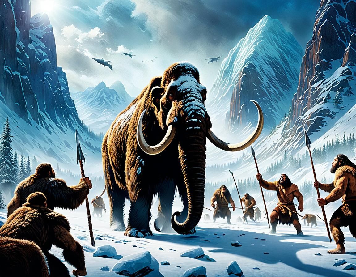 Hunting mammoth - AI Generated Artwork - NightCafe Creator