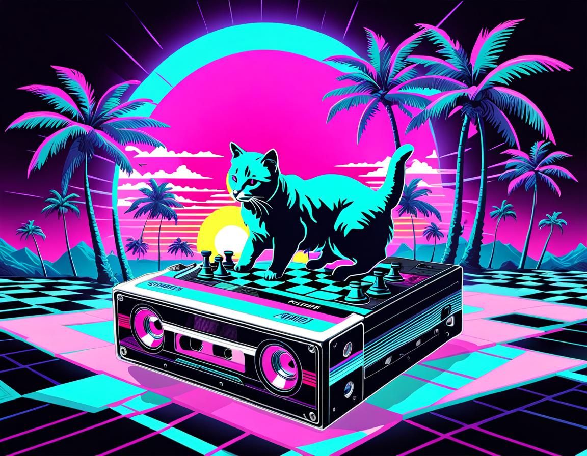 Vaporwave aesthetic cat - AI Generated Artwork - NightCafe Creator