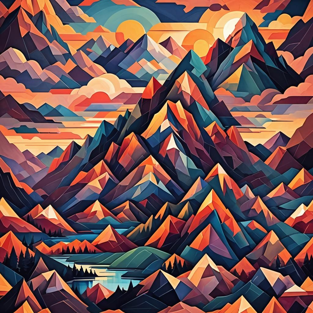 Mountain with sunset - AI Generated Artwork - NightCafe Creator