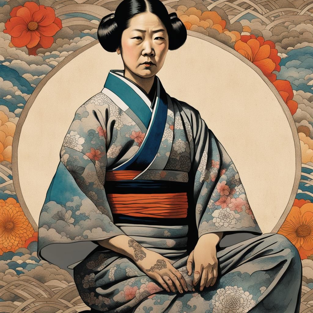 Svelte tattooed Japanese lady showing off her stylishly tattooed chic ...