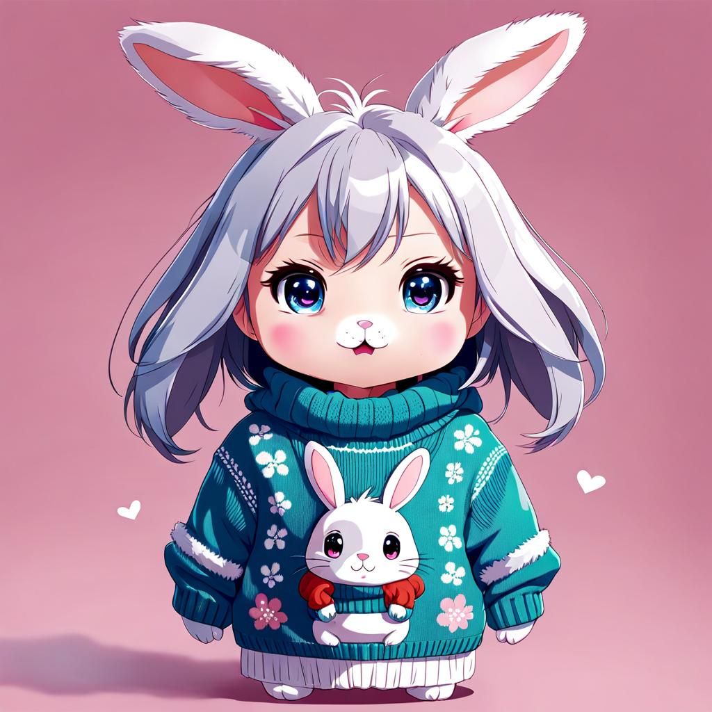 an anime rabbit wearing a cute sweater, chibi rabbit - AI Generated ...
