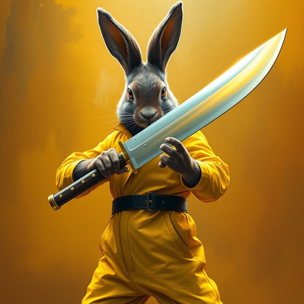 Heroic Humanoid Rabbit in Yellow Kill Bill Costume... - AI Art