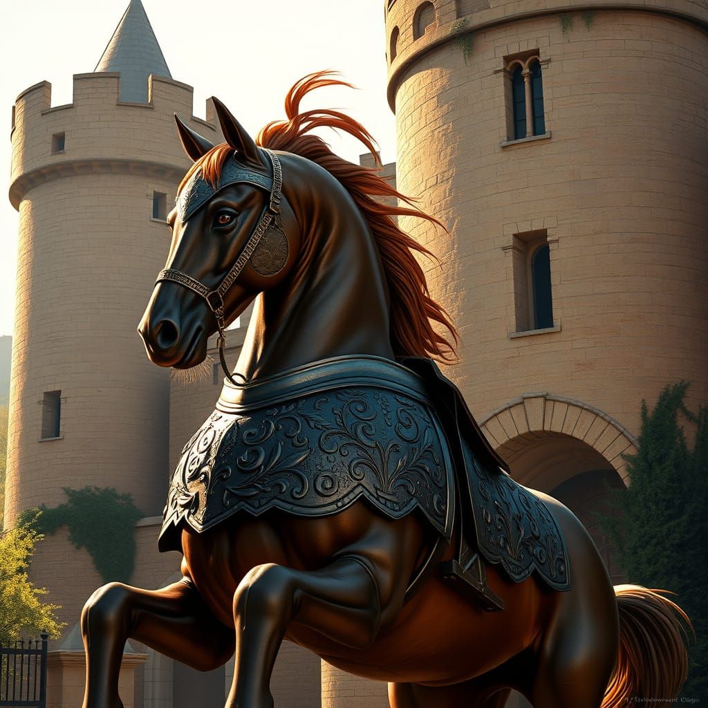 Majestic Centaur in Medieval Armor, Standing Befor... - AI Art