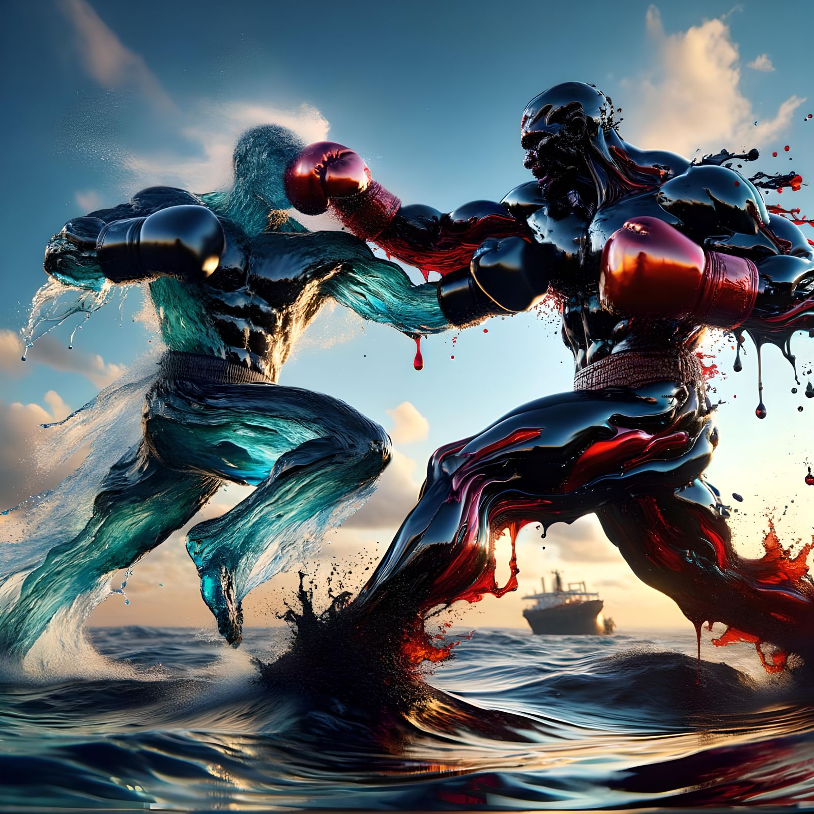 Water vs Oil Slick - Boxing - AI Generated Artwork - NightCafe Creator