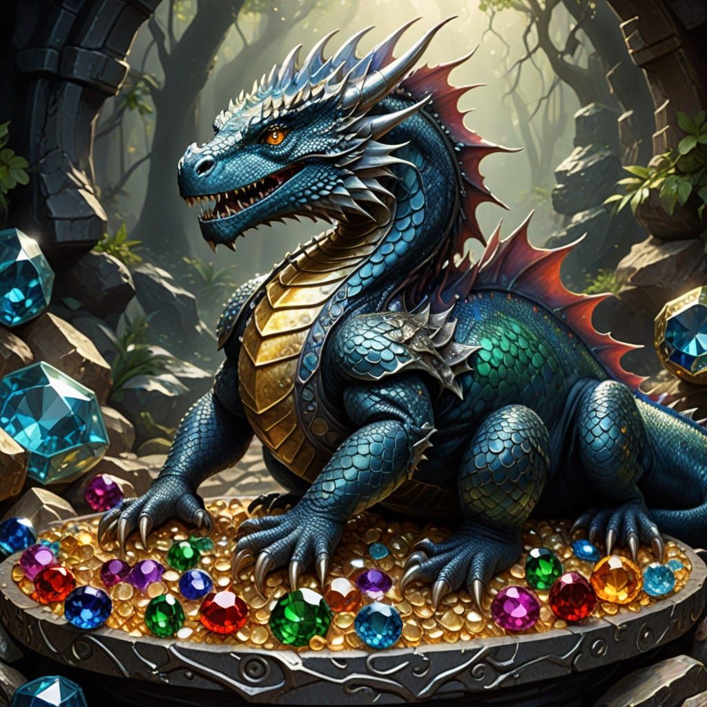 Mithril Drake - Mithril Dragon-Lizard Amidst Treasure Hoard ...