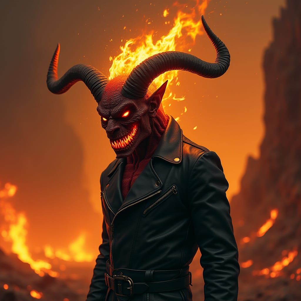 Infernal Devilhead Engulfed in Hellfire - AI Art