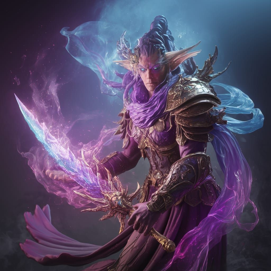 Sword-Wielding Wizard - Ethereal Wizard in Vibrant Fantasy A...