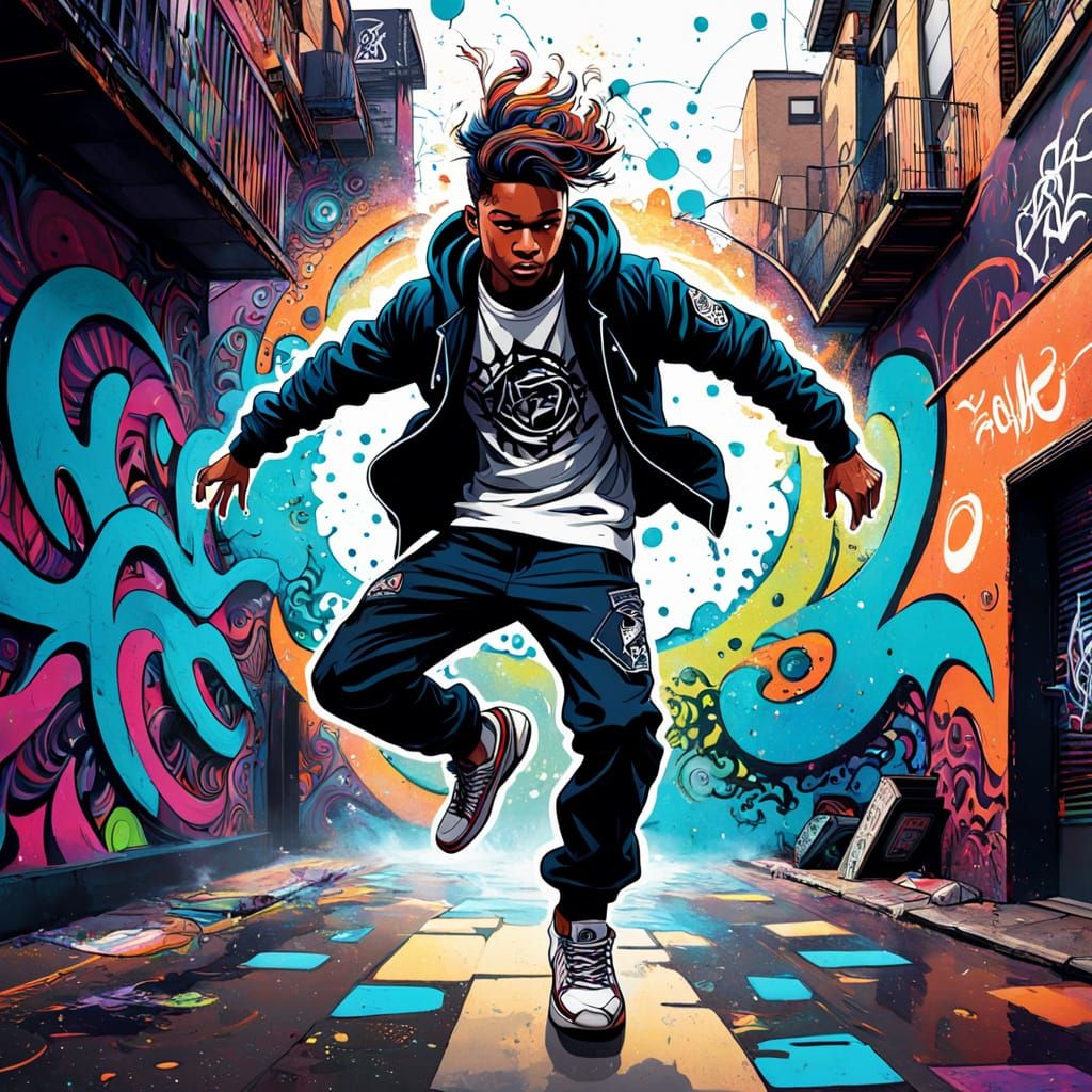 Futuristic Breakdancer in Neon Street Art Scene - AI Art