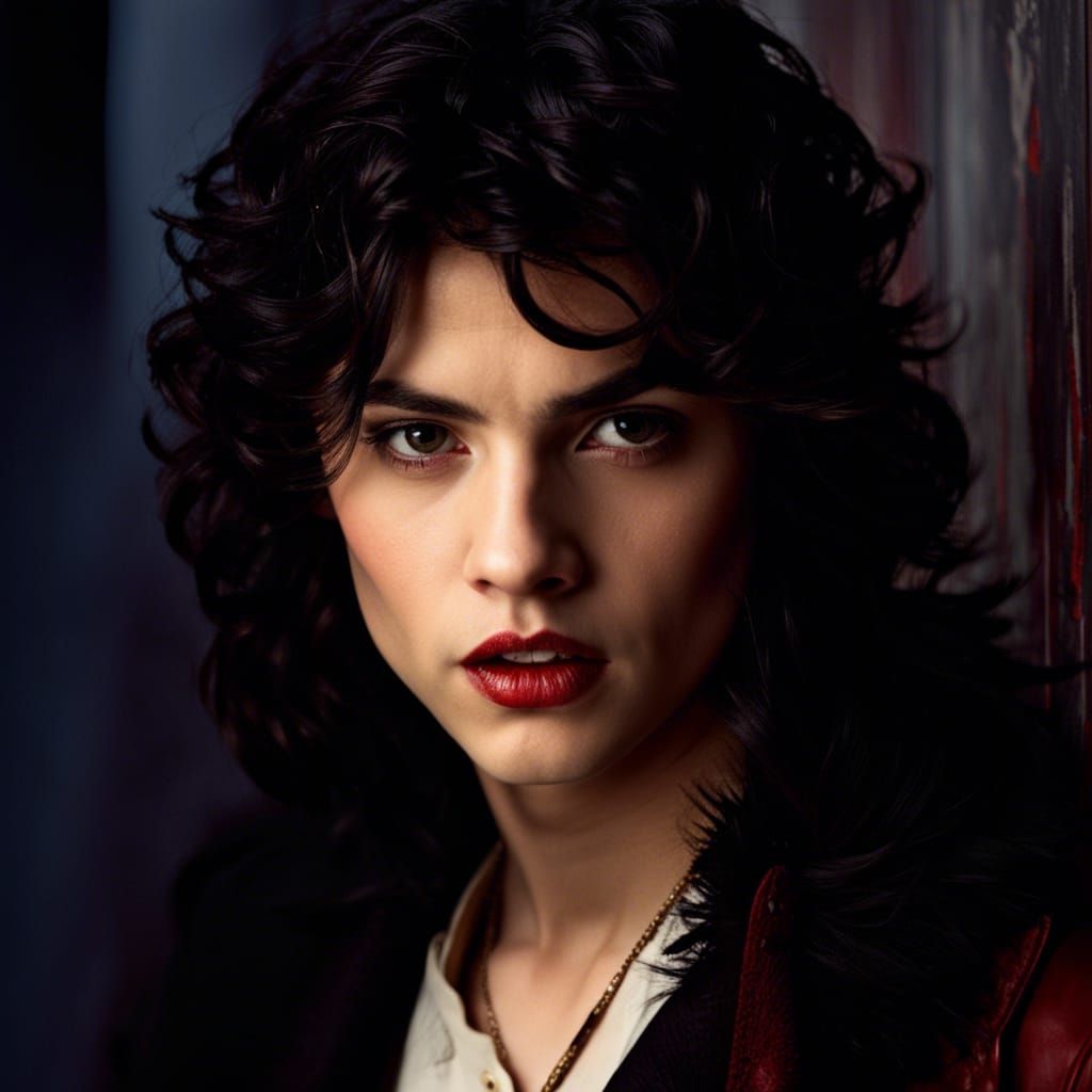 Teenage vampire with fangs bared and blood running down his chin - AI ...