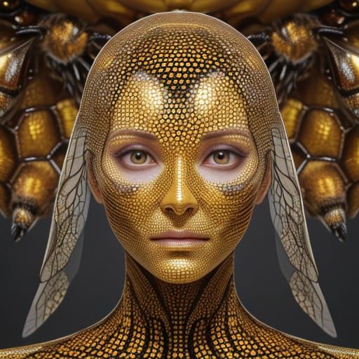 Surreal Bees Converge on a Human Face in Hyper-Rea... - AI Art