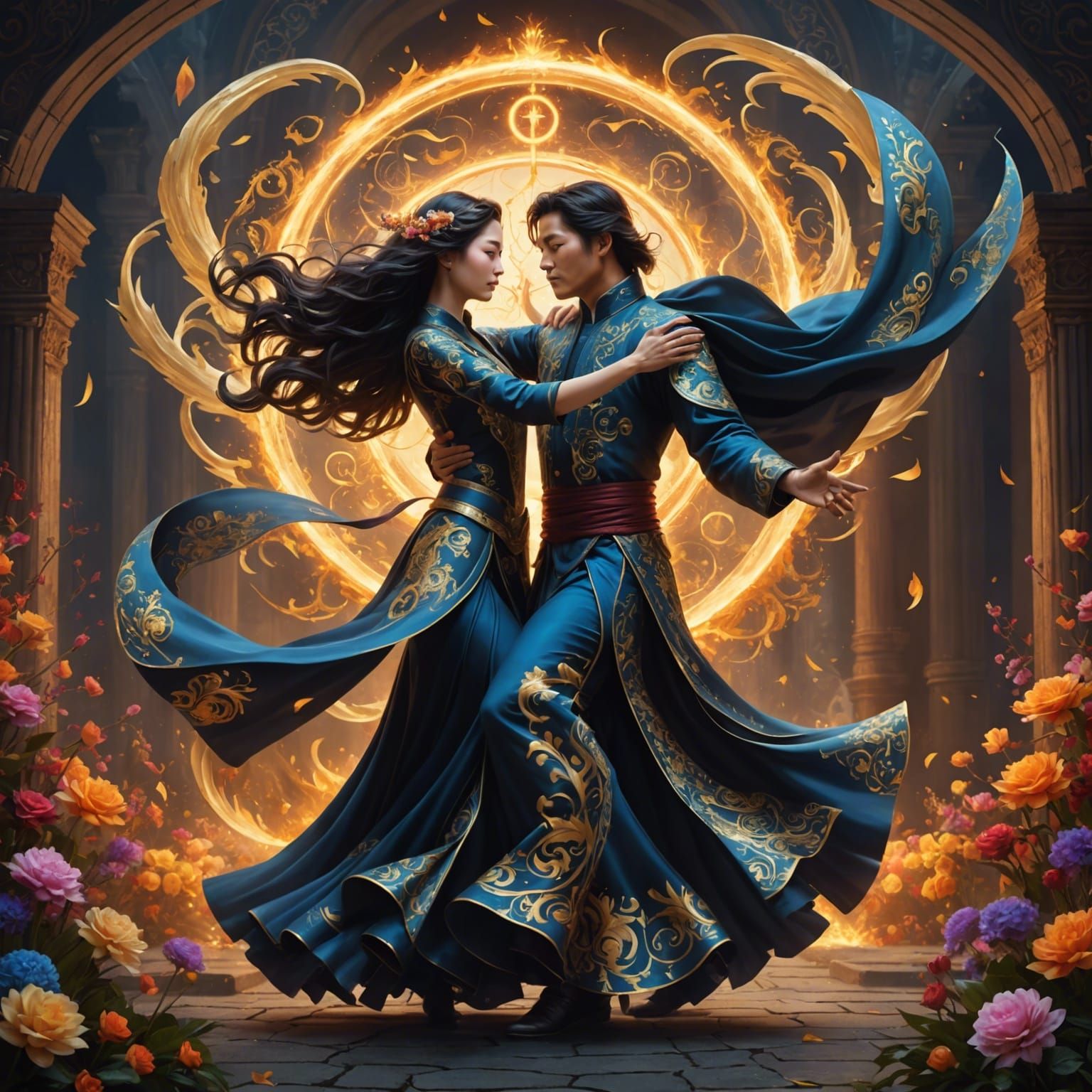 yen and yang twin flames dancing for eternity, mystical, floral ...