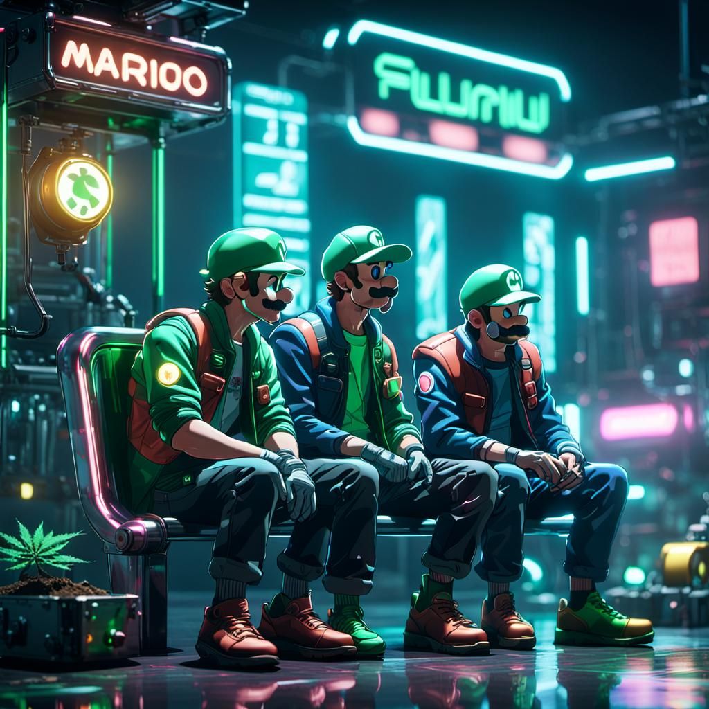 Mario and Luigi smoking marijuana - Cyberpunk Duo Smoke Ami...
