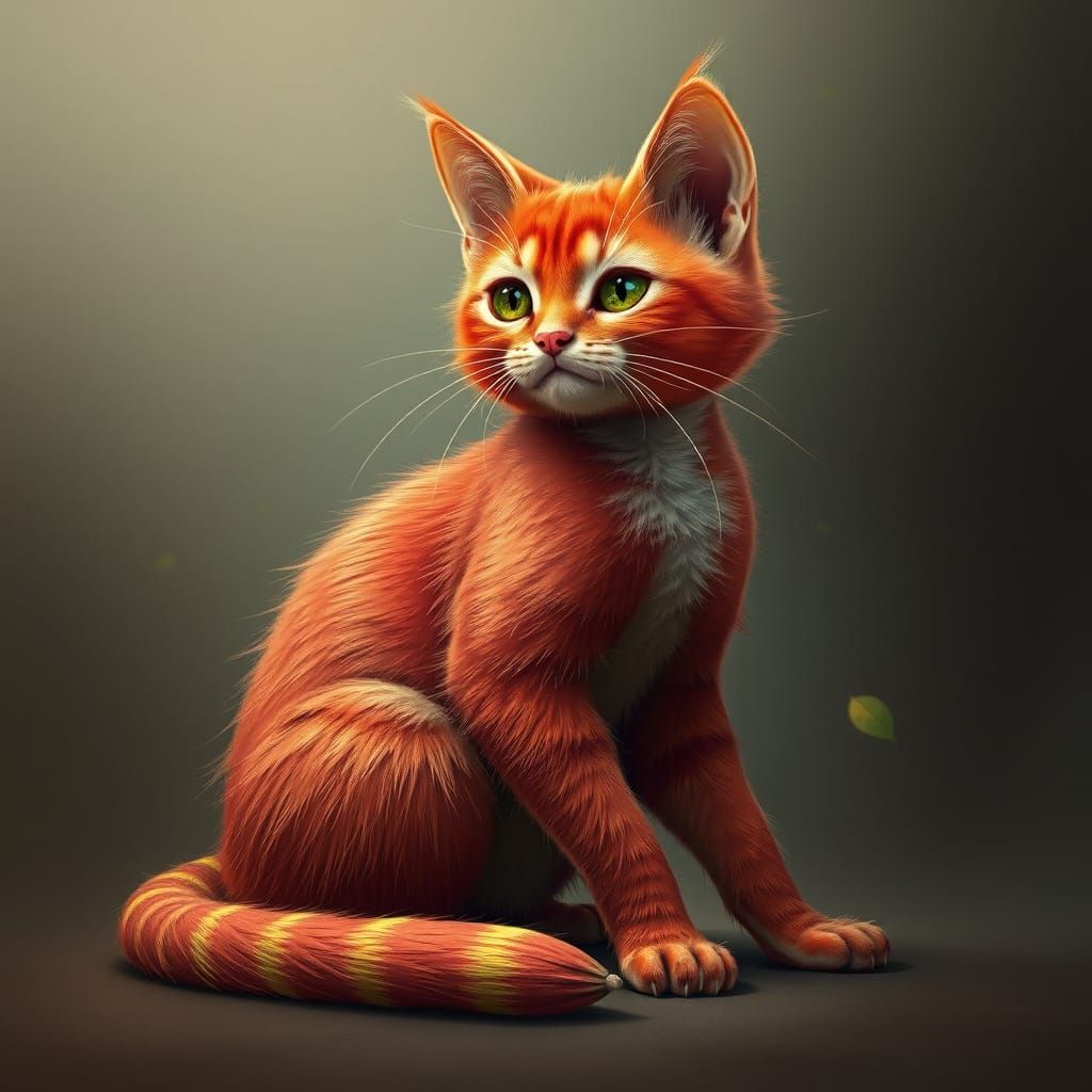 Vibrant Red-Furred Cat-Banana Hybrid in Hyperreali... - AI Art