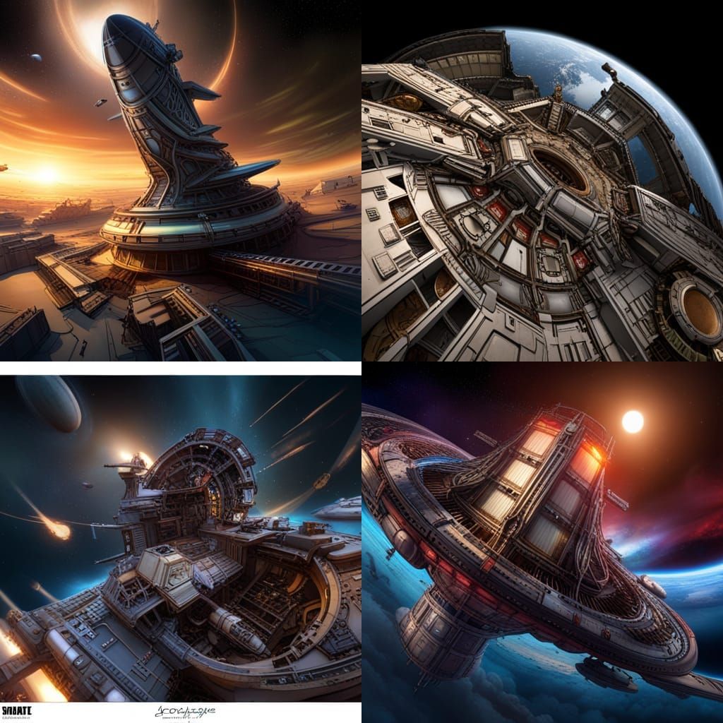 Fantastical Steam Punk Space Ship in Cutaway View,... - AI Art