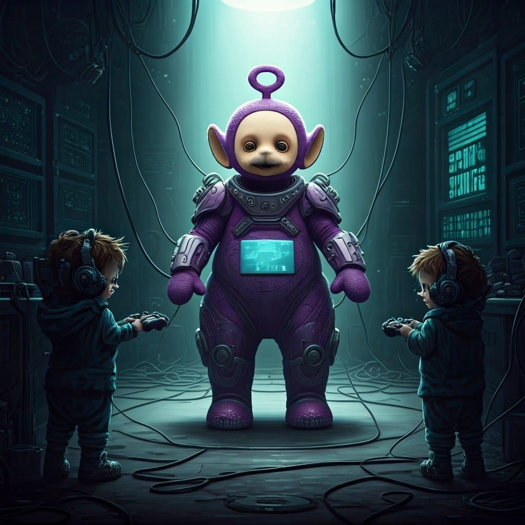 Teletubby Robot Operated by Mischievous Boys in Fu... - AI Art