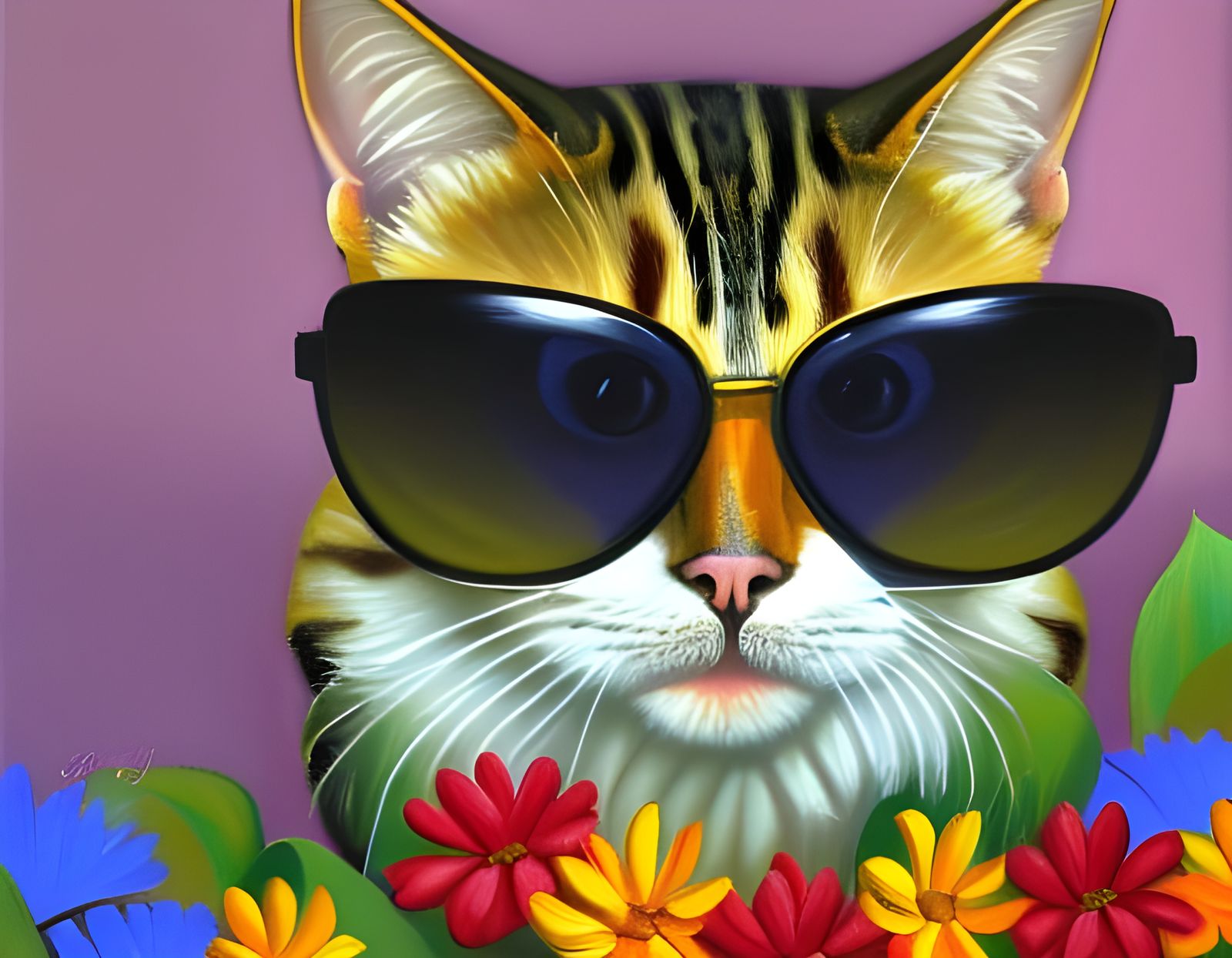 Steve The Cat Wearing Sunglasses Again Surrounded By Flowers #1 - AI ...